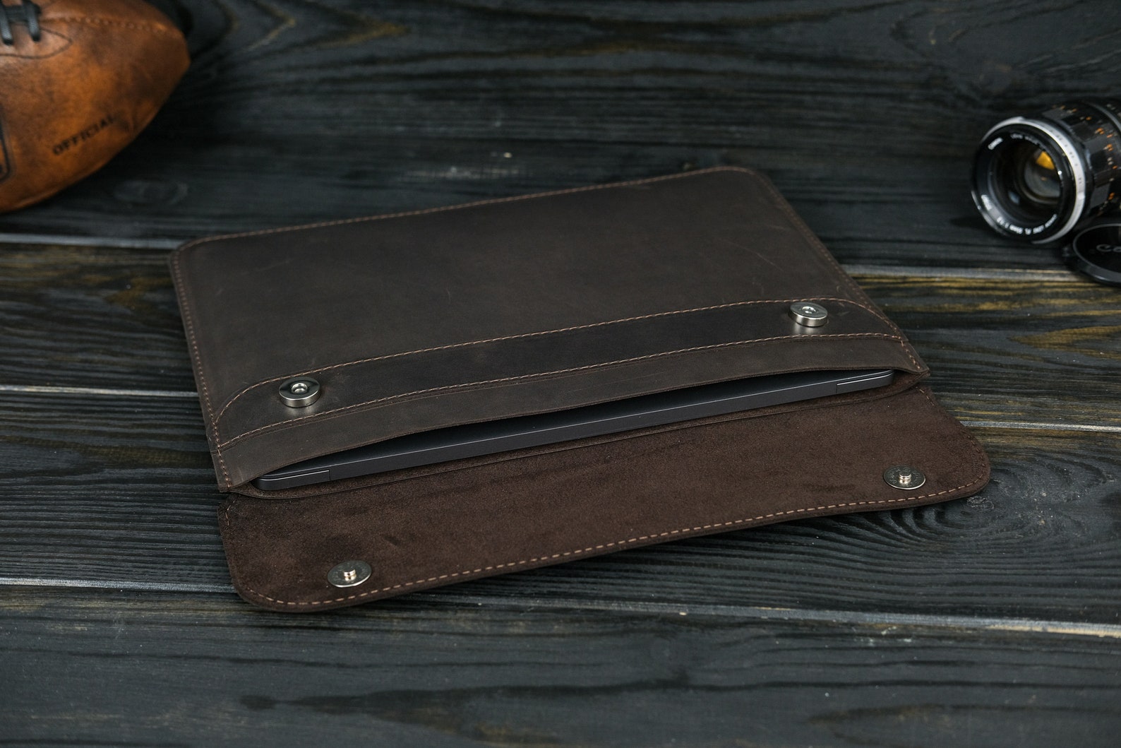 Leather Laptop Case With Snap Buttons Laptop Flap Bag - Etsy