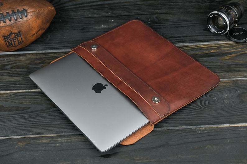 Leather Laptop Case With Snap Buttons Laptop Flap Bag - Etsy