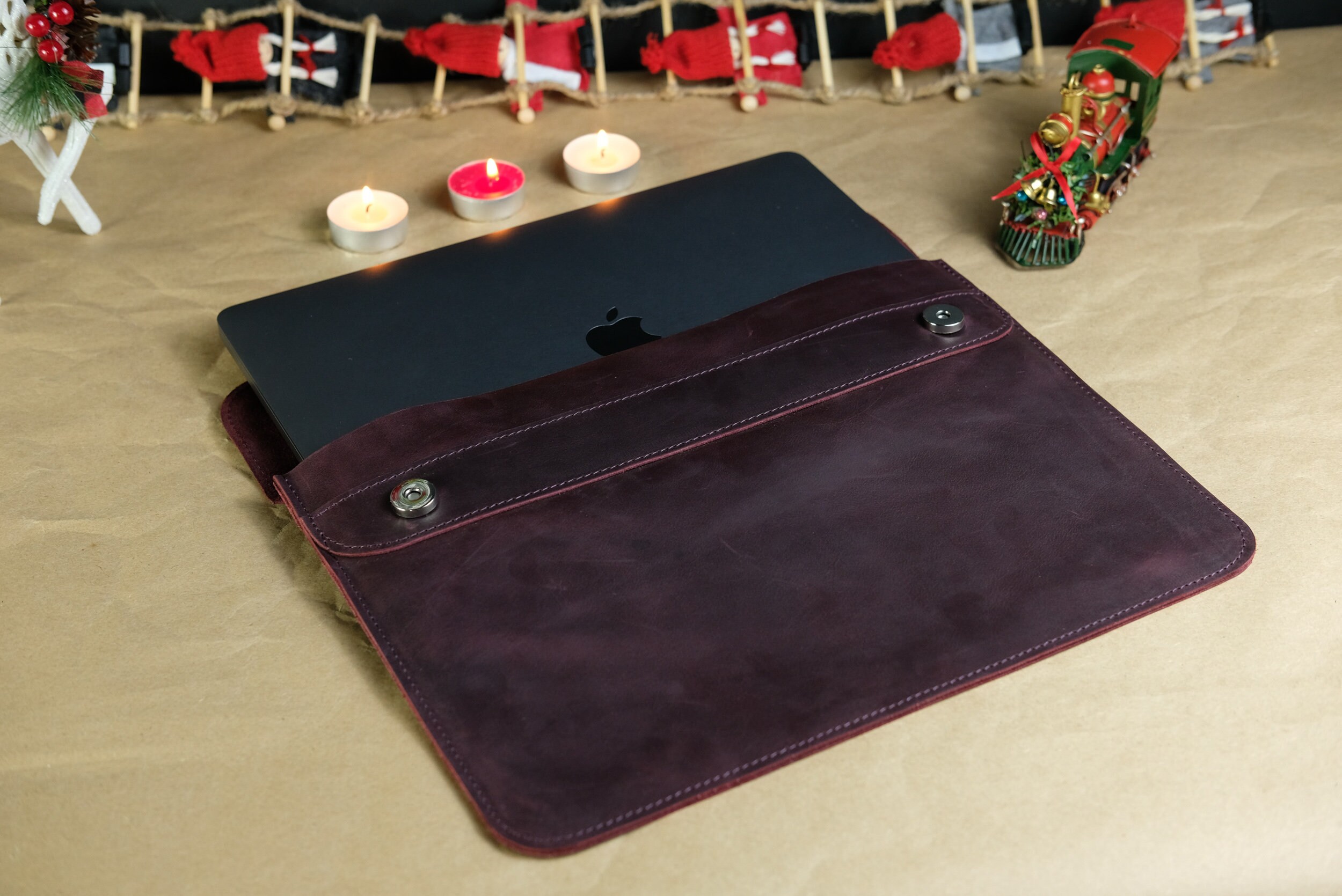 Leather Laptop Case With Snap Buttons Laptop Flap Bag - Etsy