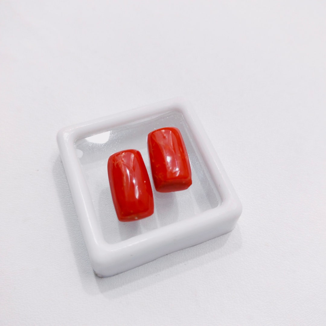 Italian Red Coral Cabochon: Rectangle Gemstone for Jewelry (9.20 Carat ...
