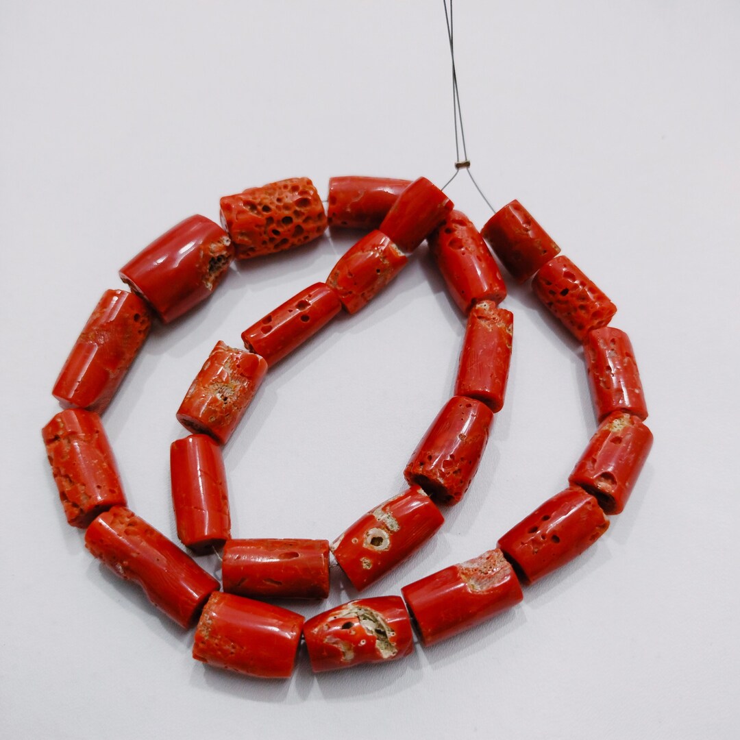 100%natural Italian Coral Tube Shape Beads-undyed Red Coral Handmade ...