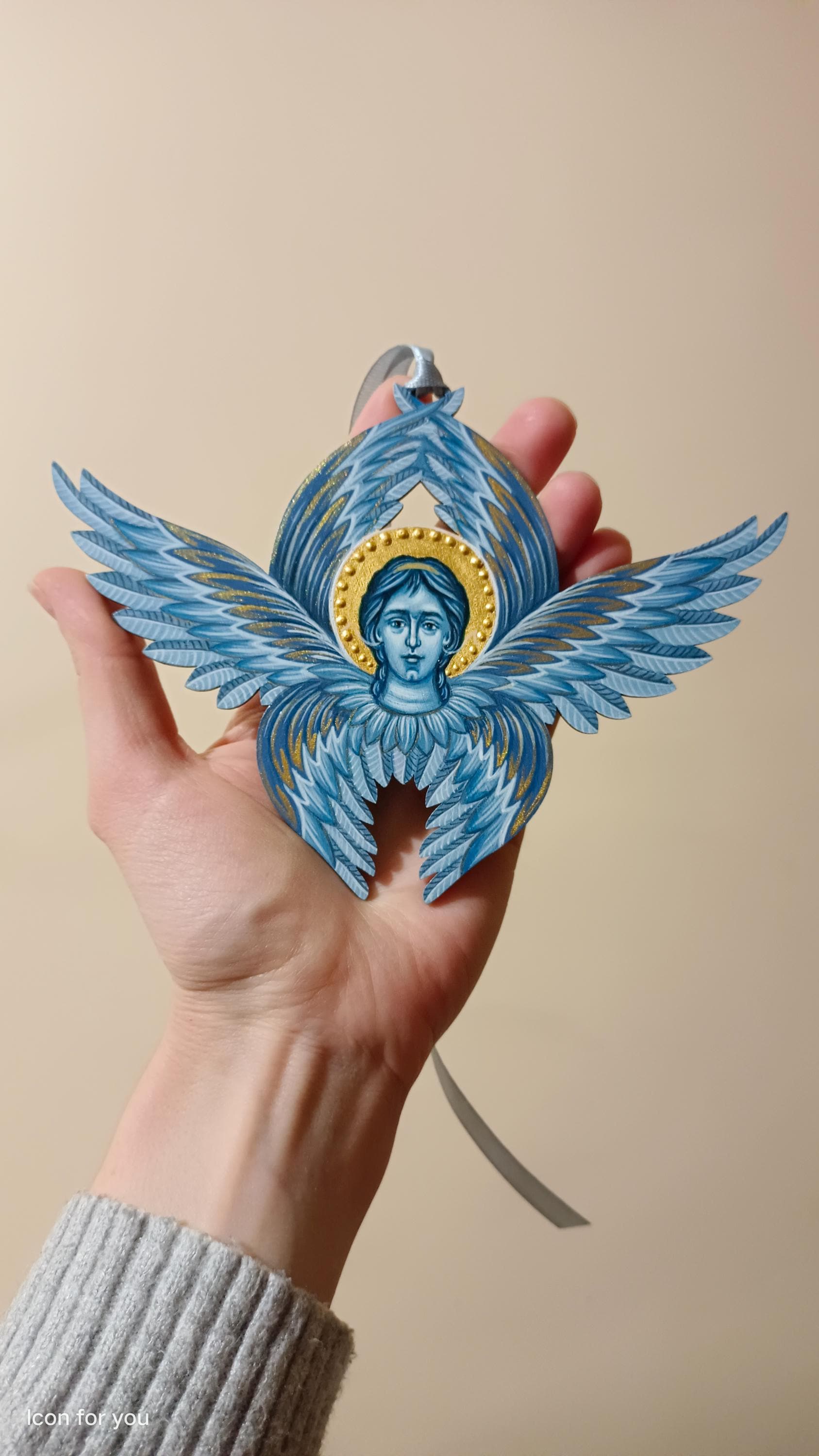 Car Charm Hanging, Angel Wooden Souvenir, 100% Hand Painted, Gilding ...