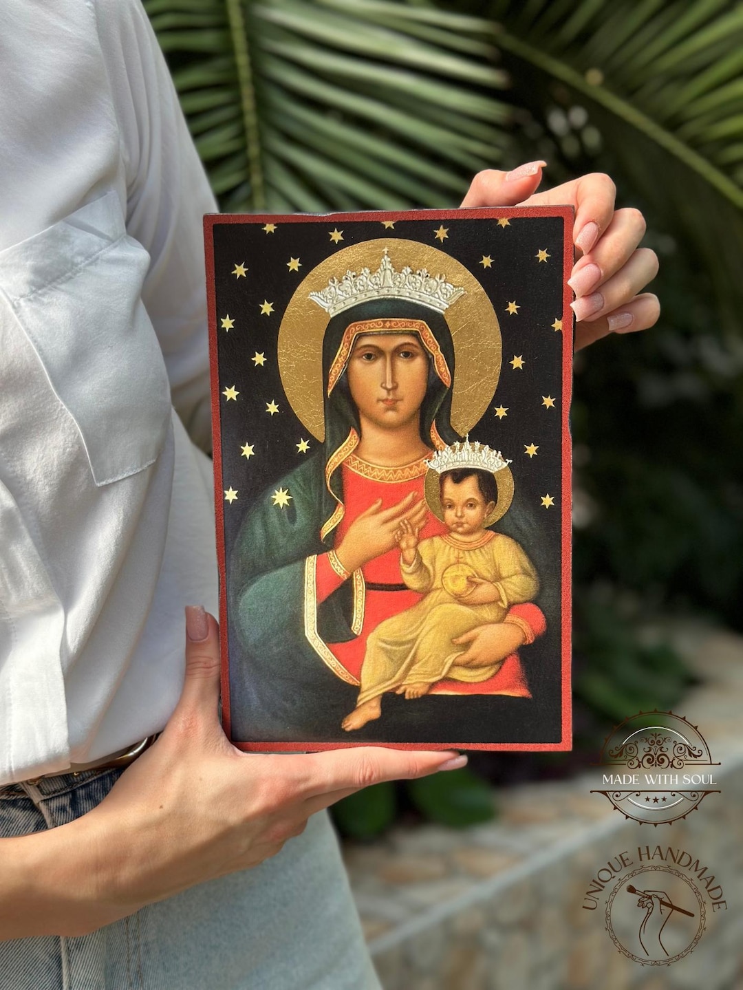 Handmade Madonna Delle Grazie Icon, Print, Replica, Virgin Mary Icon ...