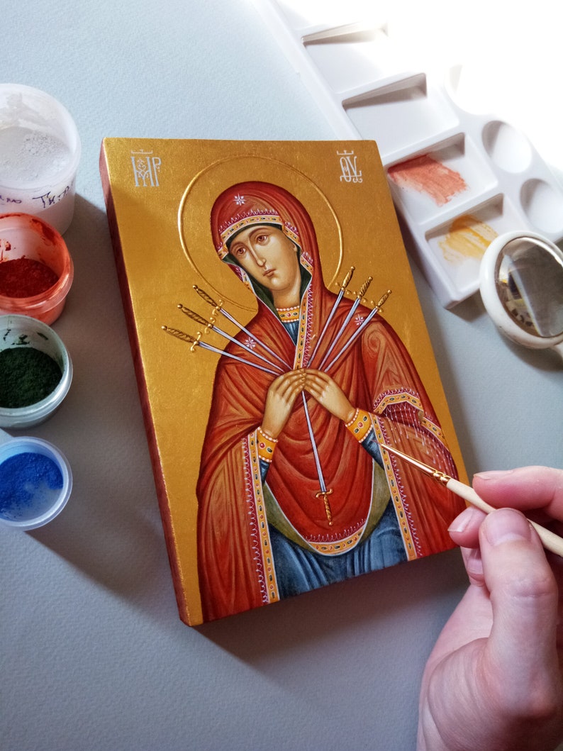 Our Lady of Sorrows Icon Virgin Mary Icon Seven 7 Swords - Etsy
