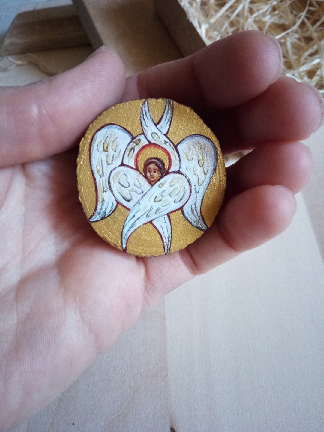Pendant Made of Siberian Cedar With a Hand Painted Сherub or Seraphim ...