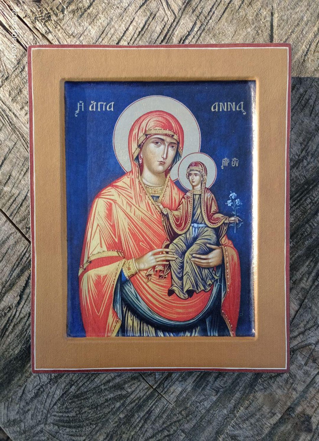Handmade Saint Anna With the Little Virgin Mary Icon, Print, Replica ...