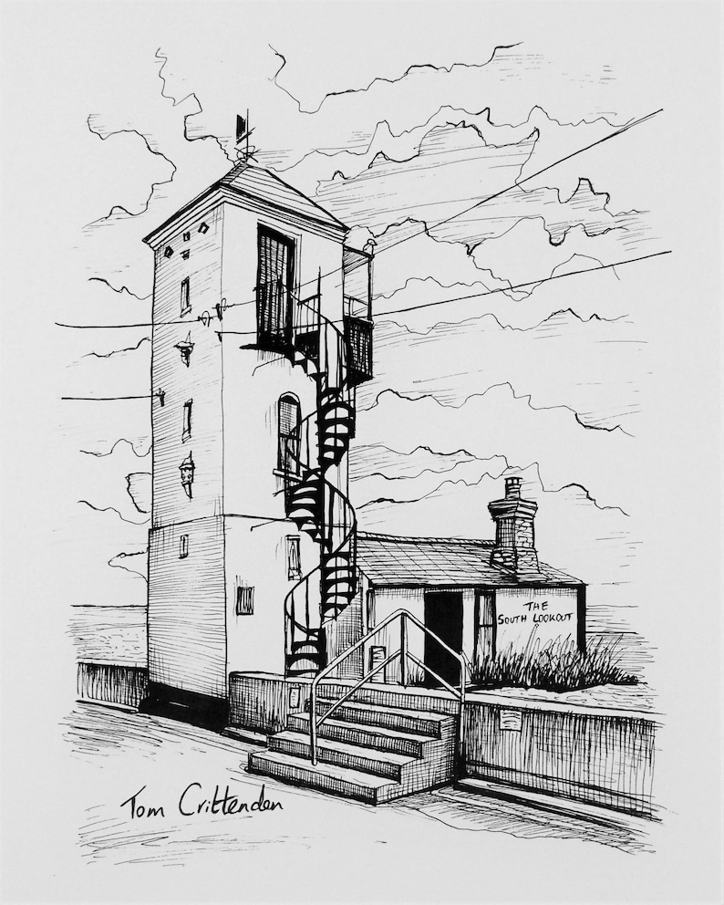 Aldeburgh South Lookout, A4 Ink Sketch Print and Mount - Etsy