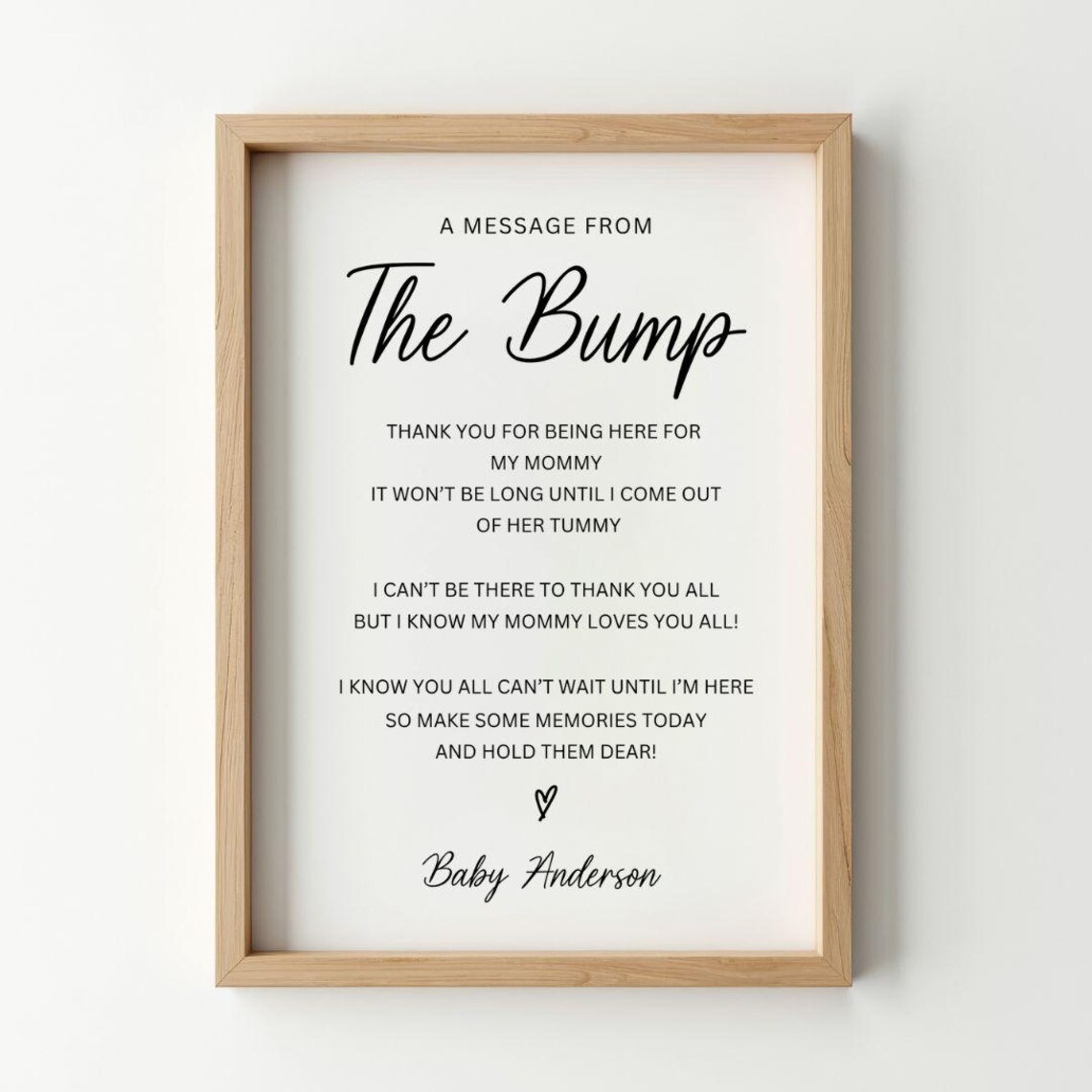 Editable Message From the Bump Sign: Baby Shower Printable (5x7, 8x10 ...