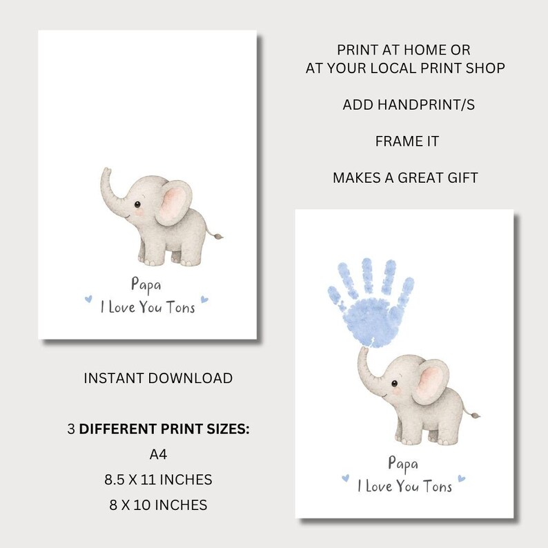 PAPA I Love You Tons Elephant Handprint Art (printable): Father's Day ...