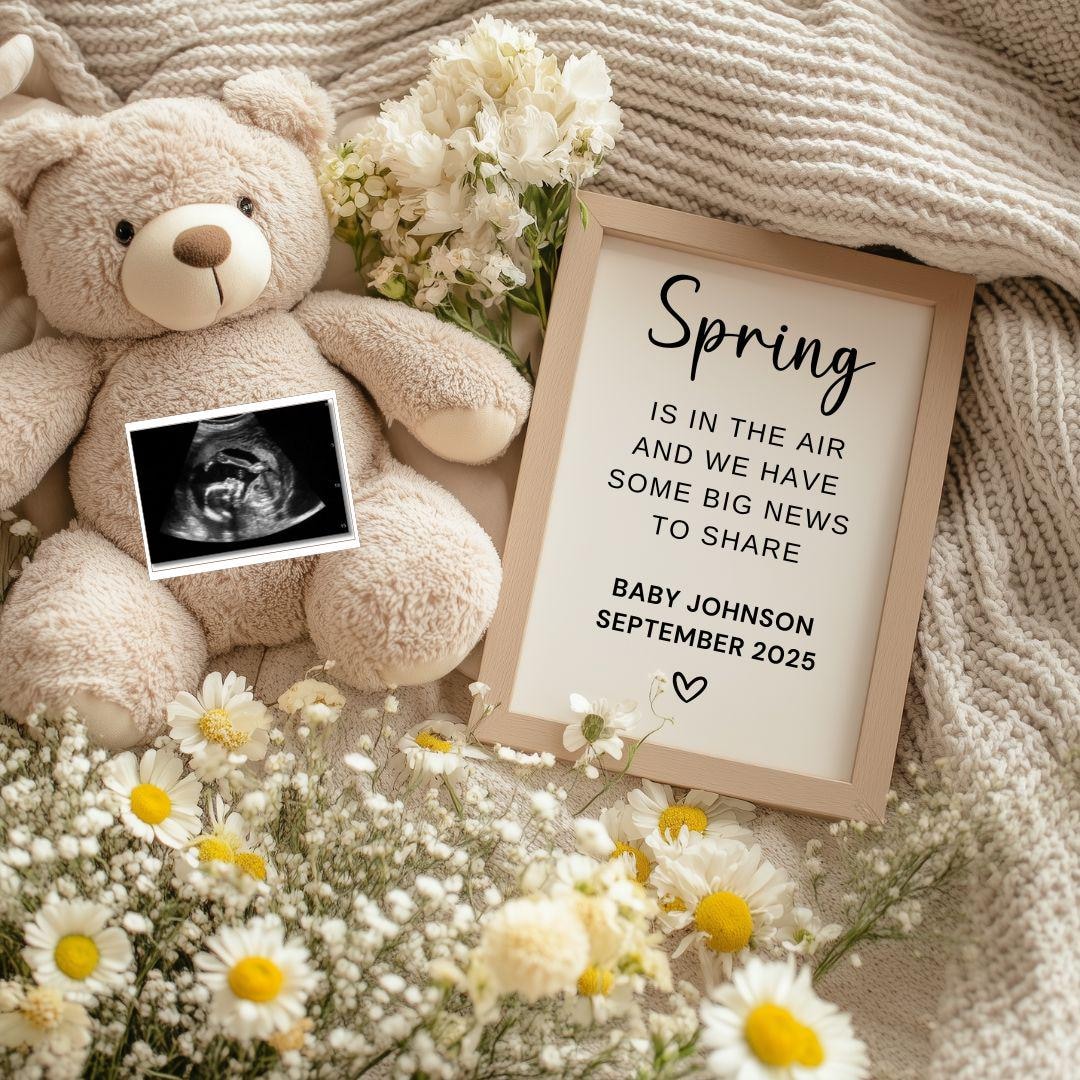 Spring Baby Reveal: Editable Social Media Pregnancy Announcement ...
