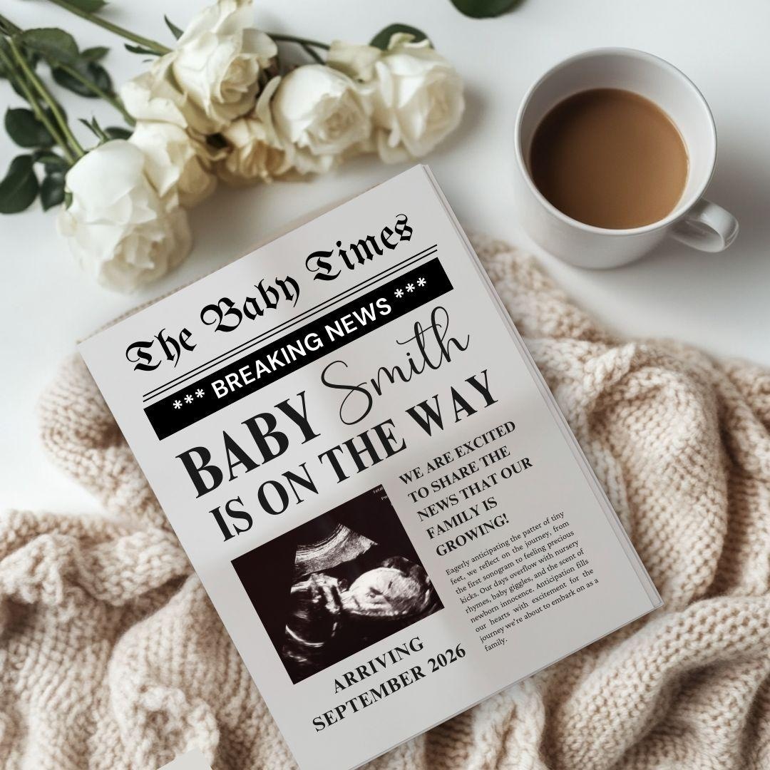 Digital Baby Announcement Newspaper Theme | Editable News Pregnancy ...
