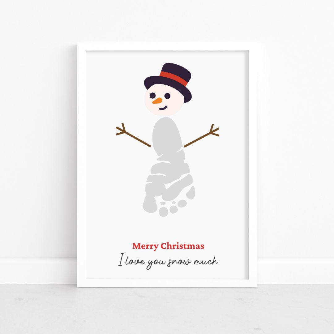 Snowman Footprint Art | I Love You Snow Much | Christmas Handprint ...