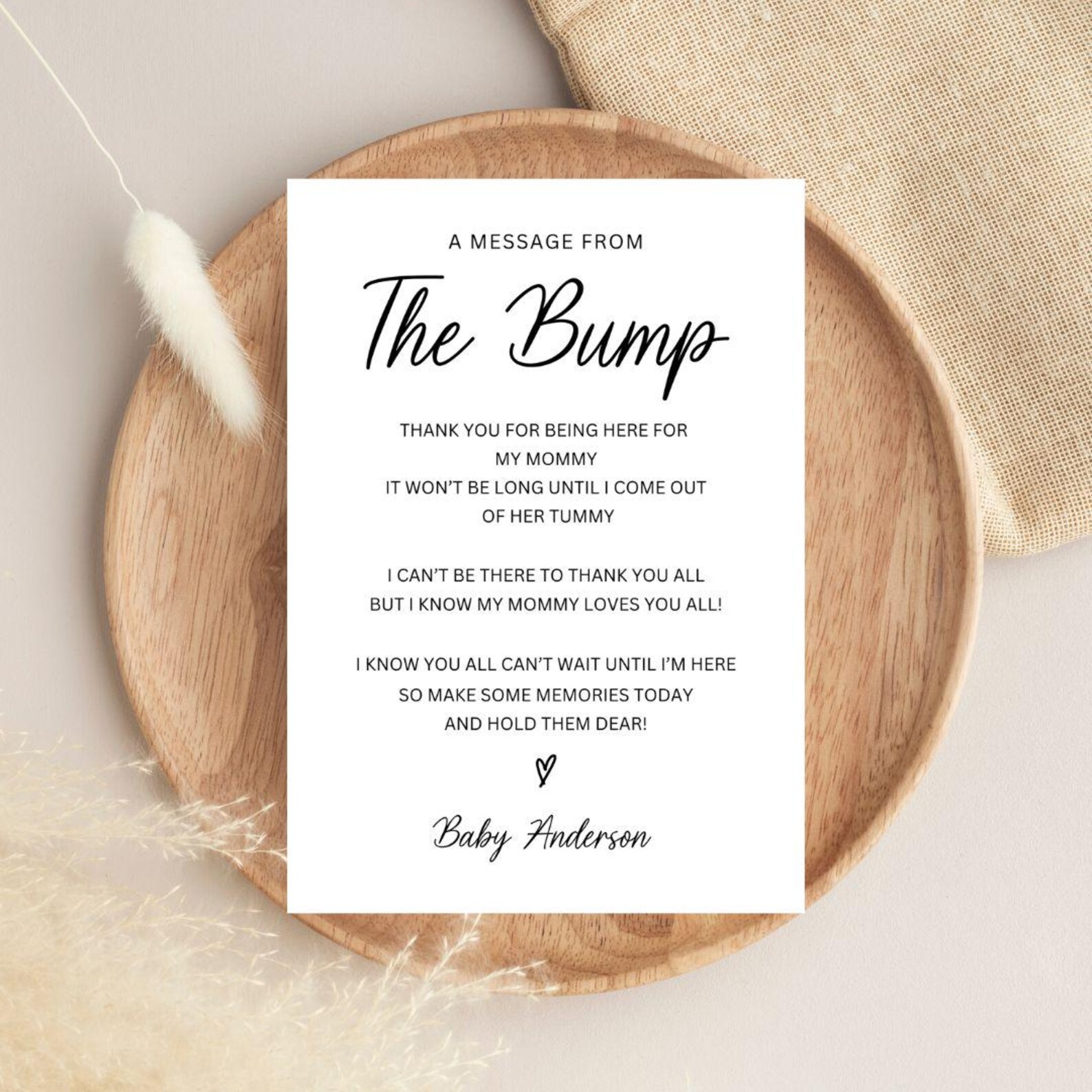 Editable Message From the Bump Sign: Baby Shower Printable (5x7, 8x10 ...