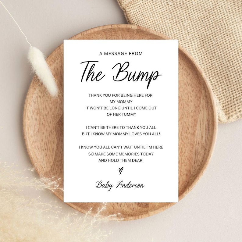 Editable Message From the Bump Sign: Baby Shower Printable (5x7, 8x10 ...