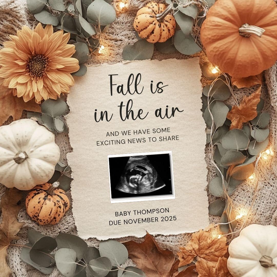 Digital Pregnancy Announcement | Fall Baby Reveal | Editable Social ...
