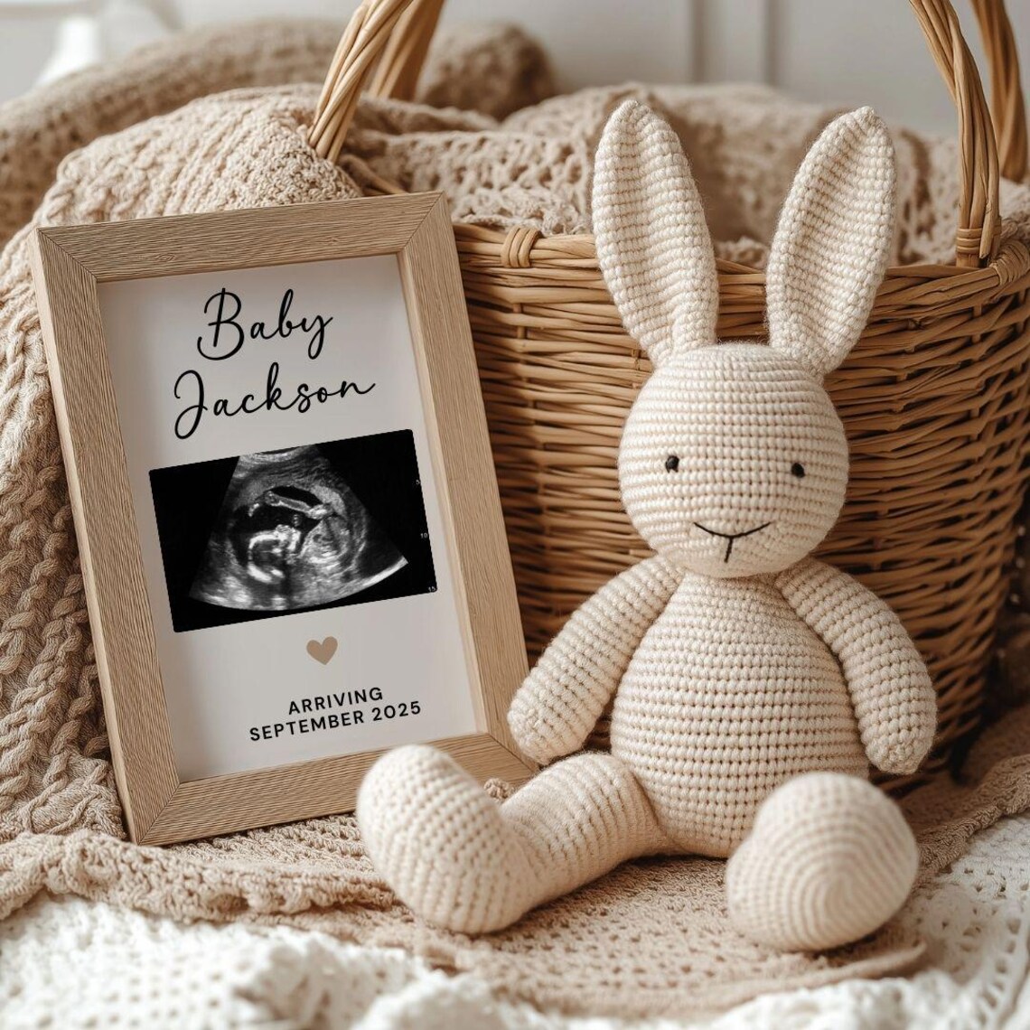 Neutral Pregnancy Announcement: Boho Baby Reveal, Editable Template ...