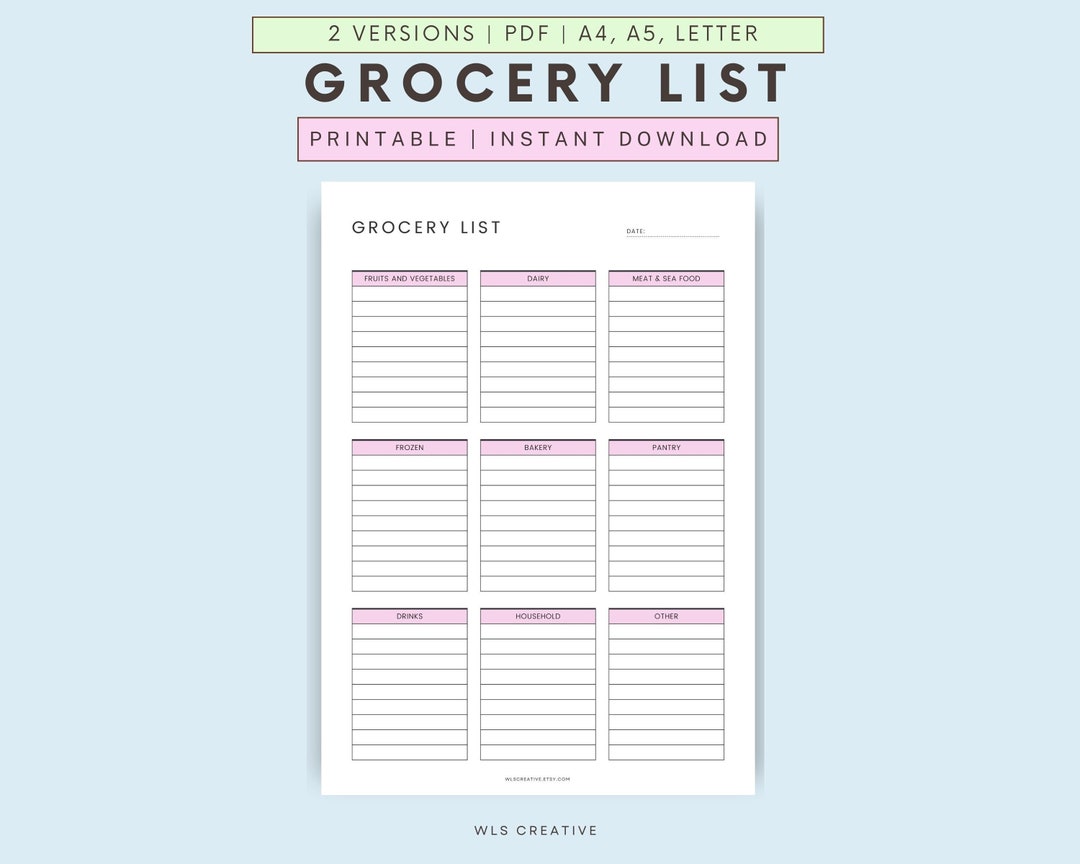 Printable Grocery List Template Grocery Planner Template Food Planner ...