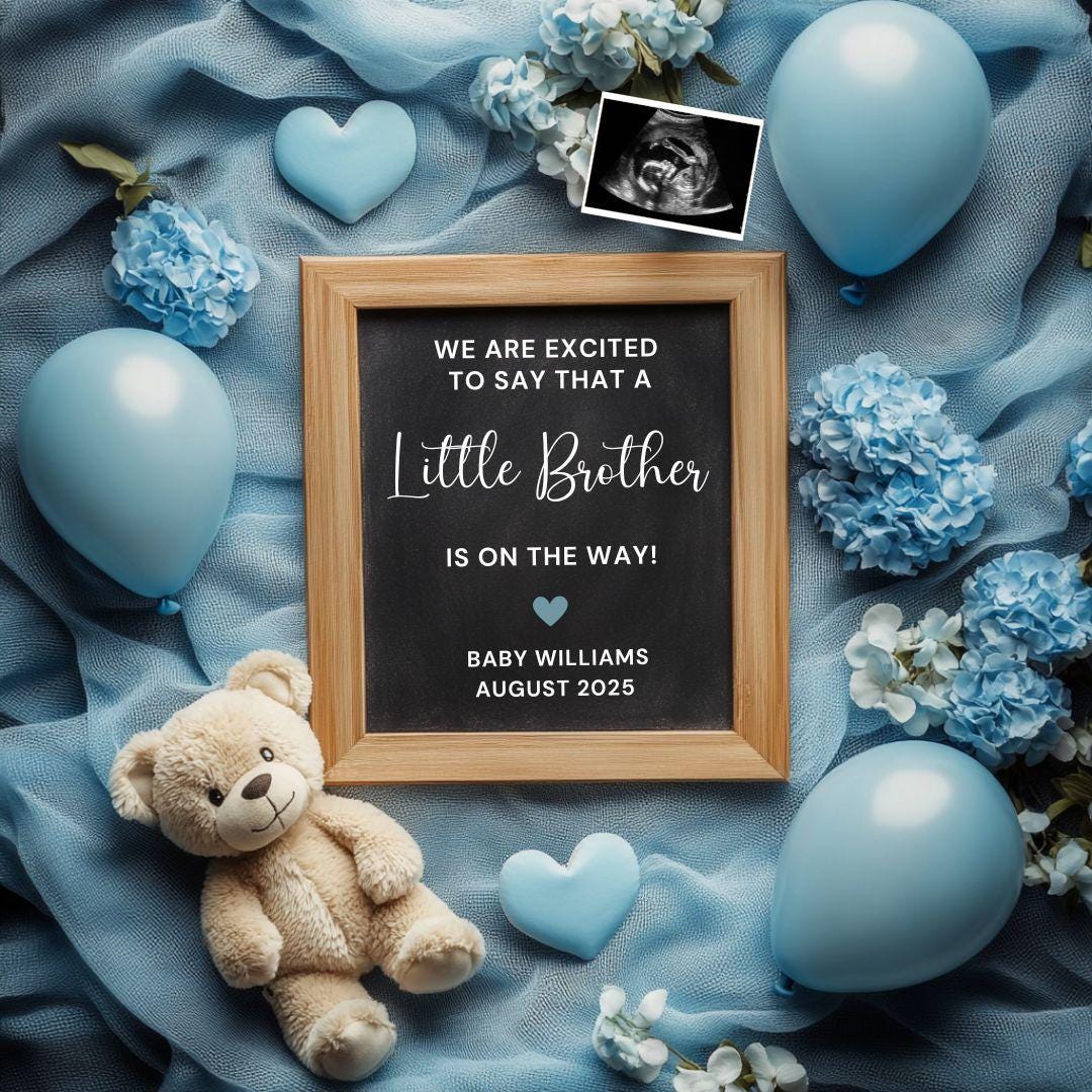 Digital Baby Boy Pregnancy Announcement: Little Brother Reveal (editable Social Media) - Etsy