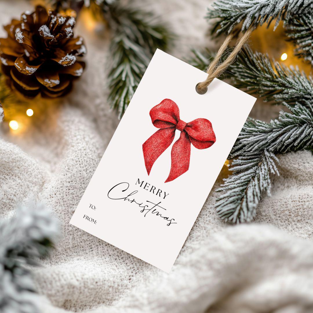 Red Bow Christmas Gift Tags: Printable Holiday Present Labels (instant ...