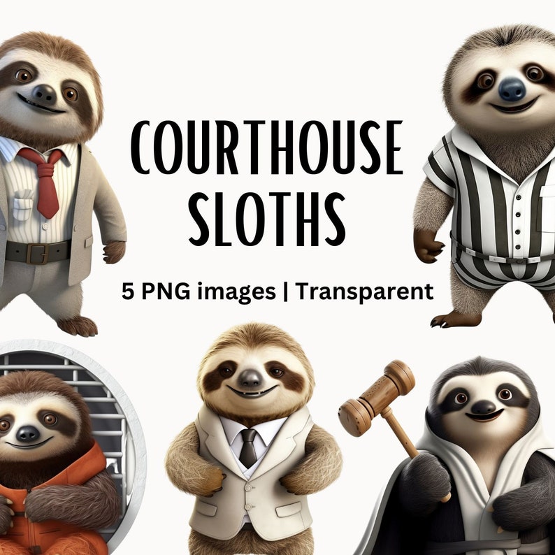 3D Sloth Character Clip Art Color Clipart Digital Stamps Courthouse ...