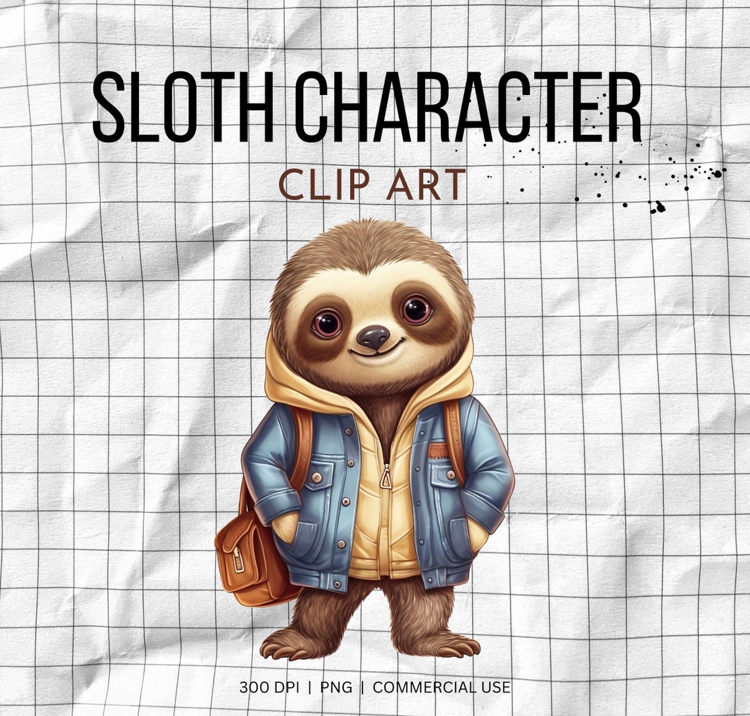 Sloth Character Clip Art Color Clipart Digital Stamps Cool Sloth ...