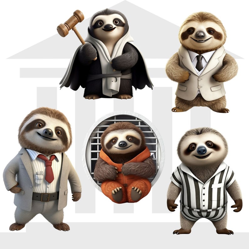 3D Sloth Character Clip Art Color Clipart Digital Stamps Courthouse ...