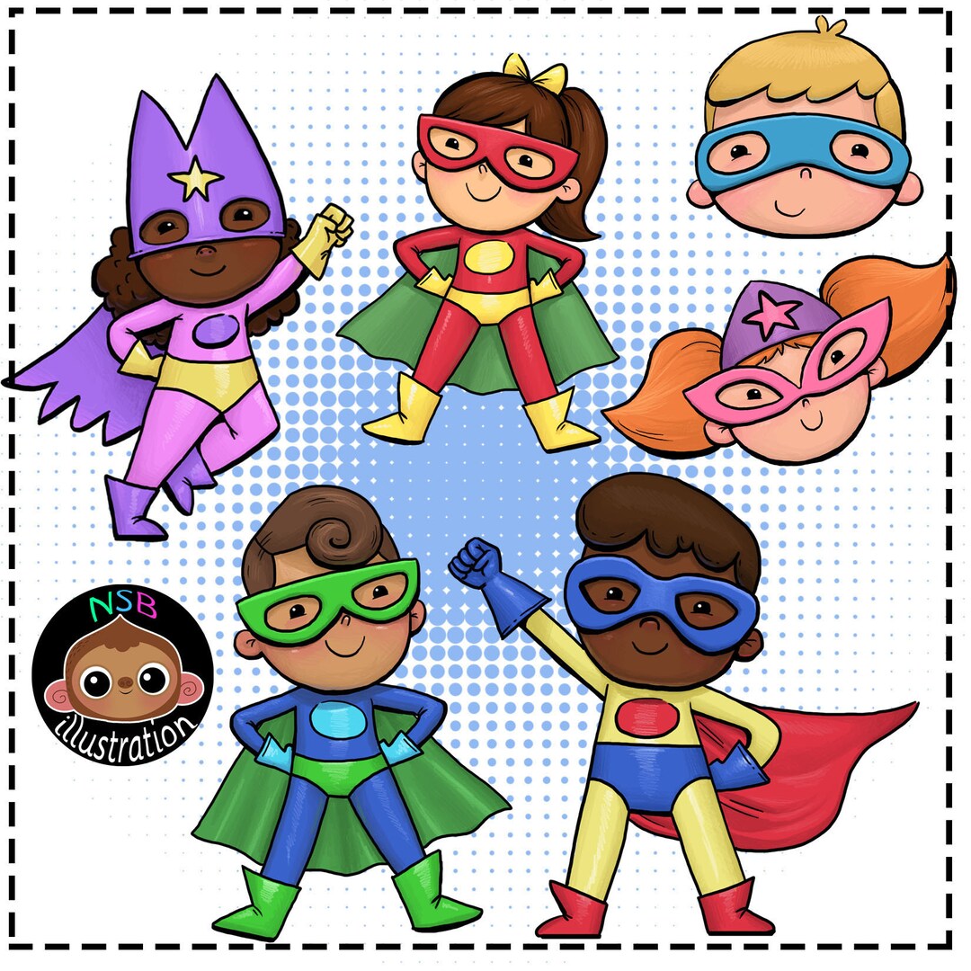 SUPERHERO KIDS Clip Art Commercial Use Hero Clipart for Sellers Digital ...