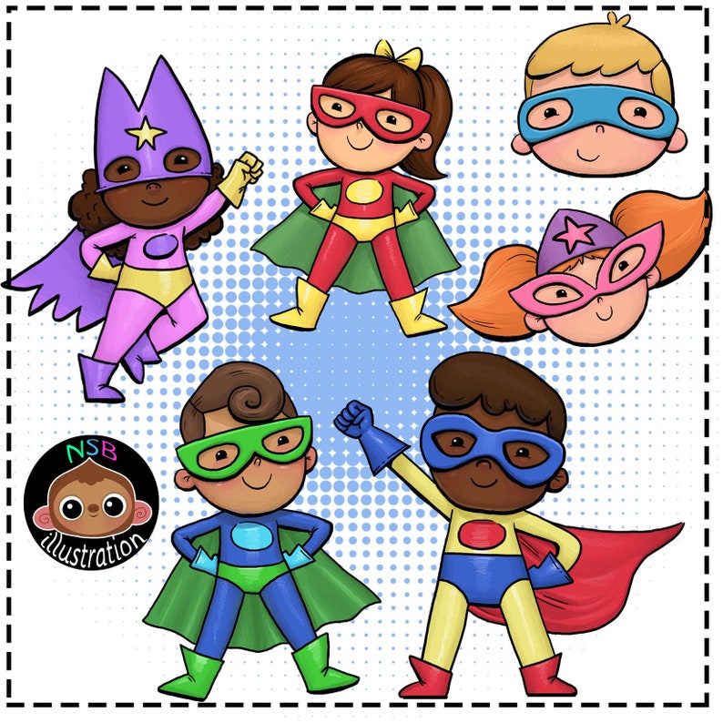 SUPERHERO KIDS Clip Art Commercial Use Hero Clipart for Sellers Digital ...