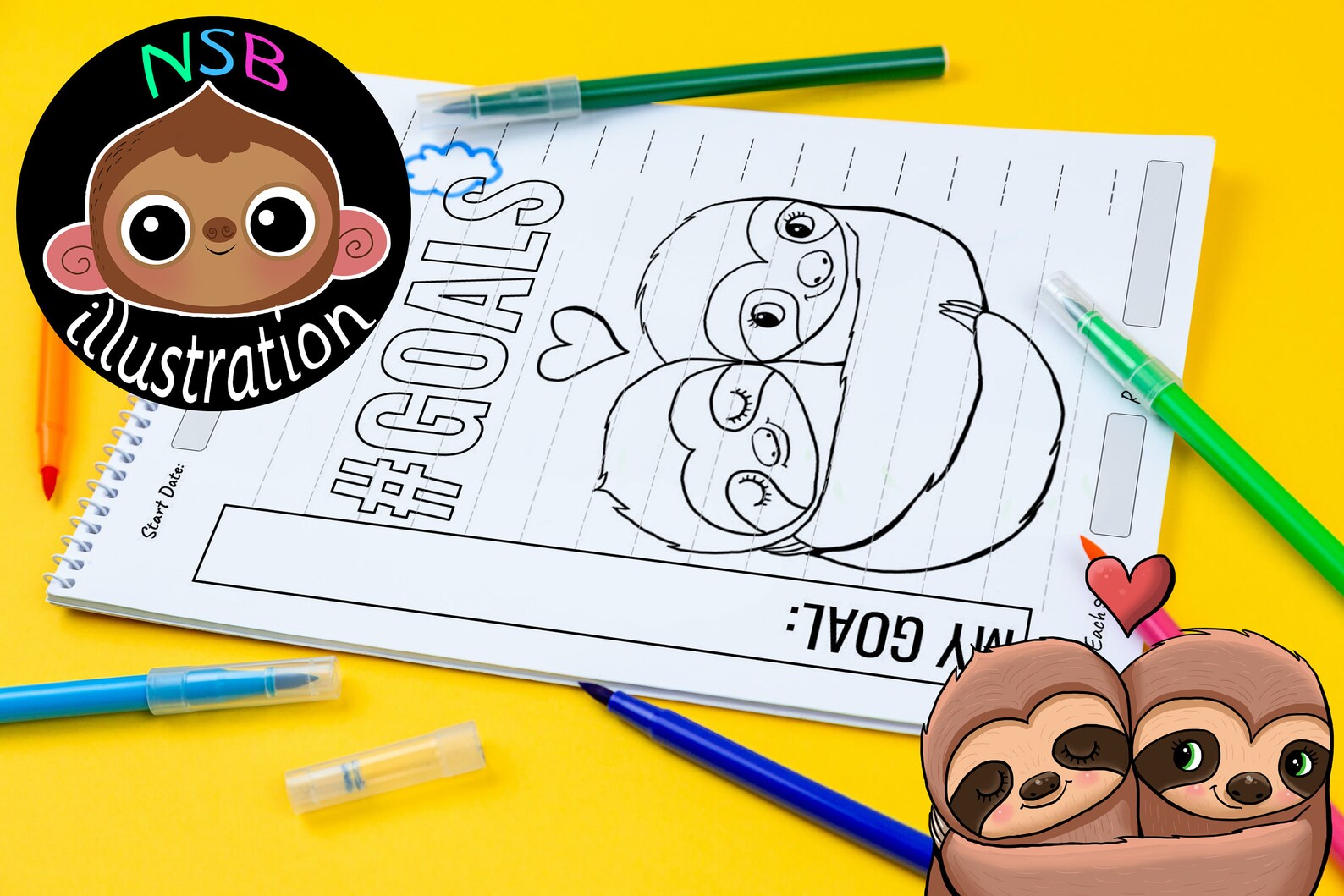 Kids Goal Chart Tracker Coloring Pages Sloth Themed Habit Printable ...