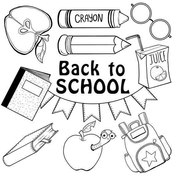 Black And White Back To School Clip Art