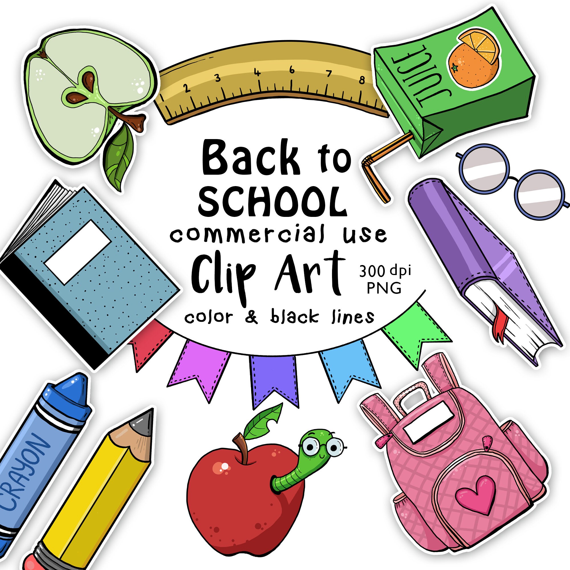 Back to School Clip Art BUNDLE Cute Kids Clipart Commercial - Etsy