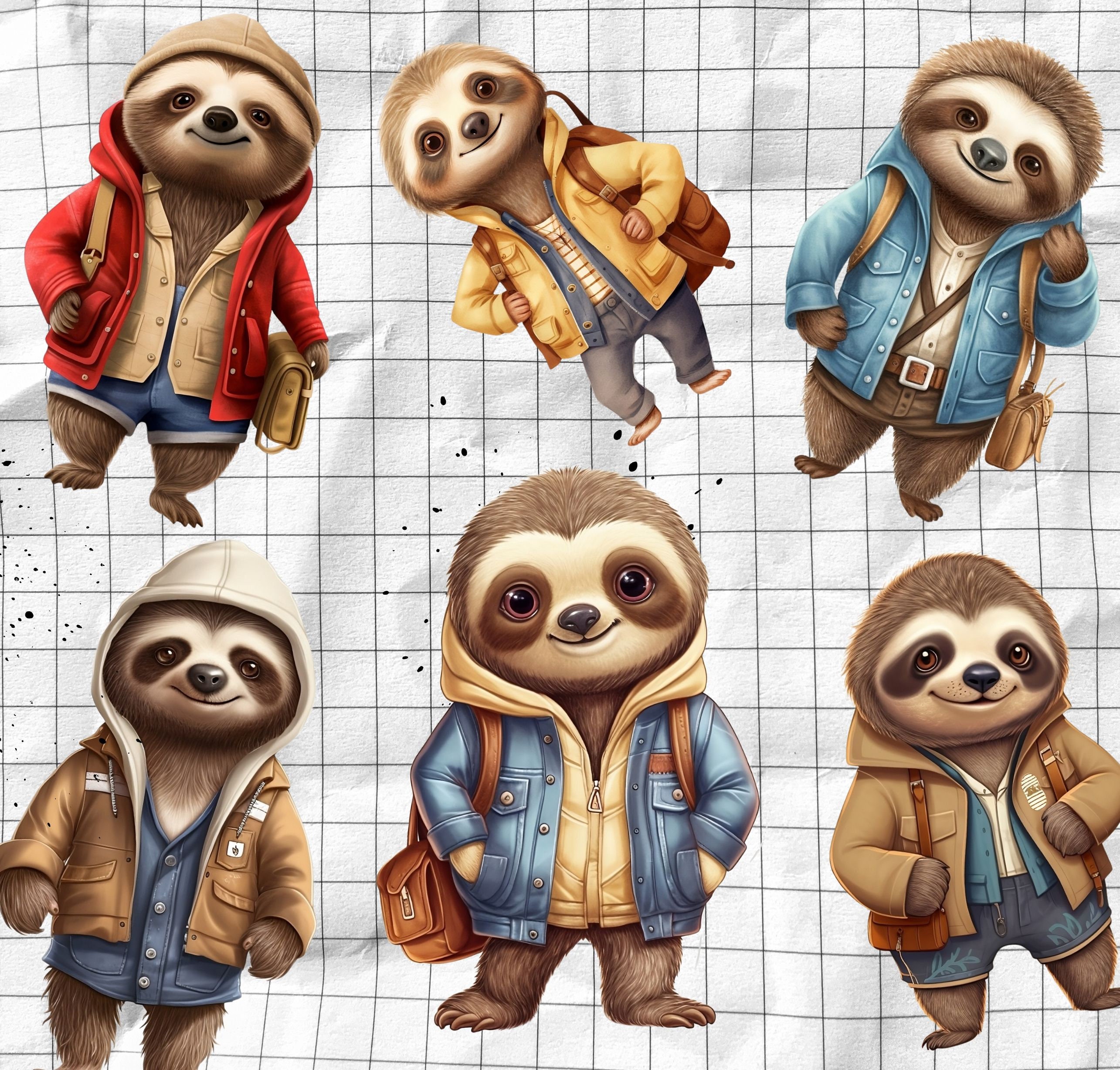 Sloth Character Clip Art Color Clipart Digital Stamps Cool Sloth ...