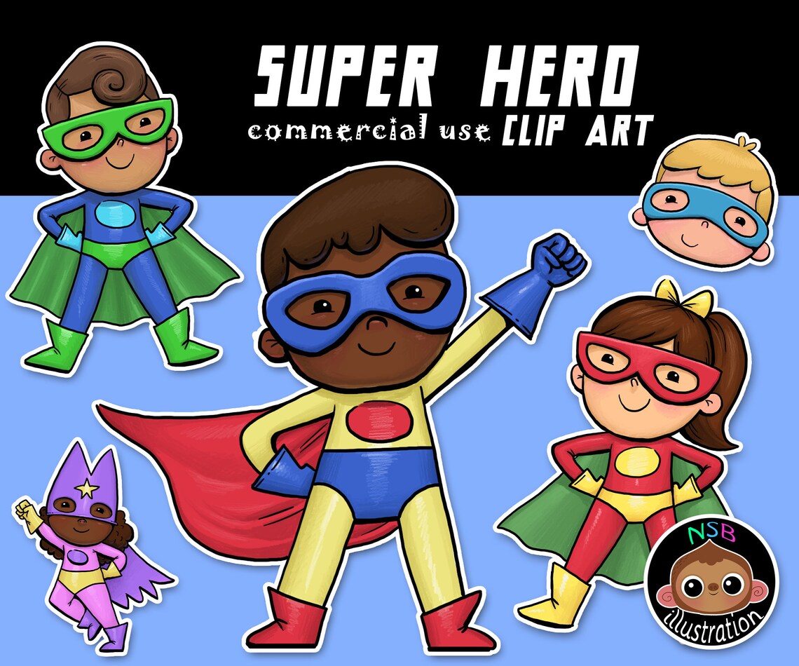 SUPERHERO KIDS Clip Art Commercial Use Hero Clipart for Sellers Digital ...