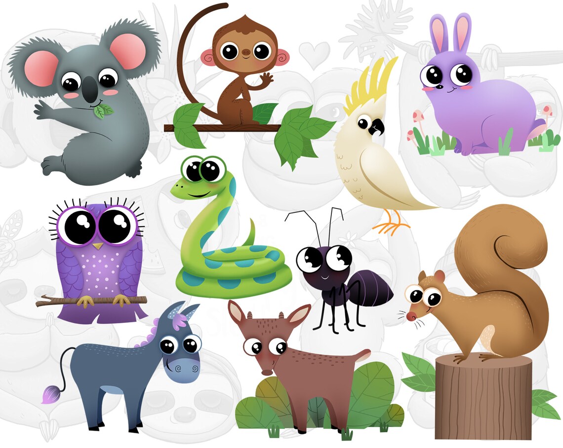 Cute Animal Clip Art Baby Wild Animal Clipart for Commercial - Etsy UK