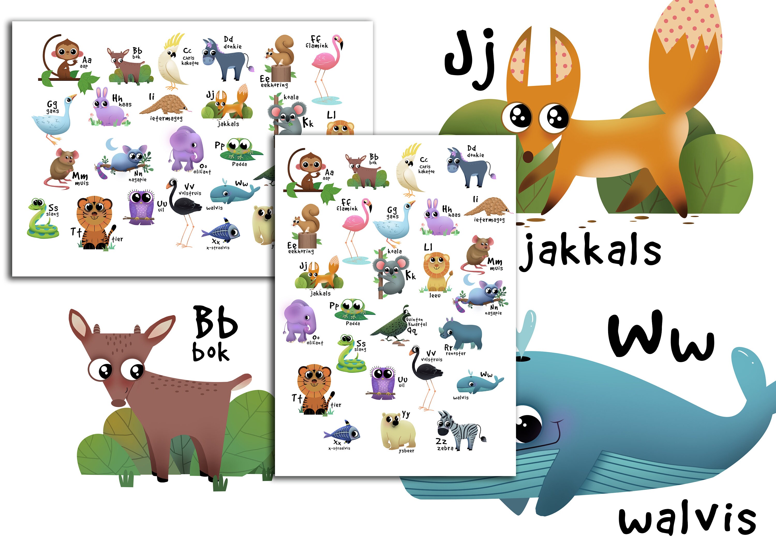 Afrikaans Dier Tema ALFABET Letters En Tel PAKKIE Werkskaarte , Inkleur ...