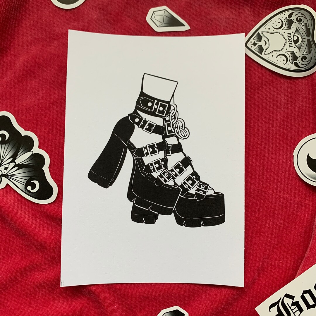 Leather Heel Stompers Art Print / Colouring Page BDSM 5x7 Matte Paper ...