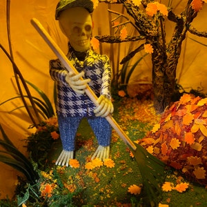 Papier-mâché Pumpkin Diorama With Skeleton Raking Leaves - Etsy