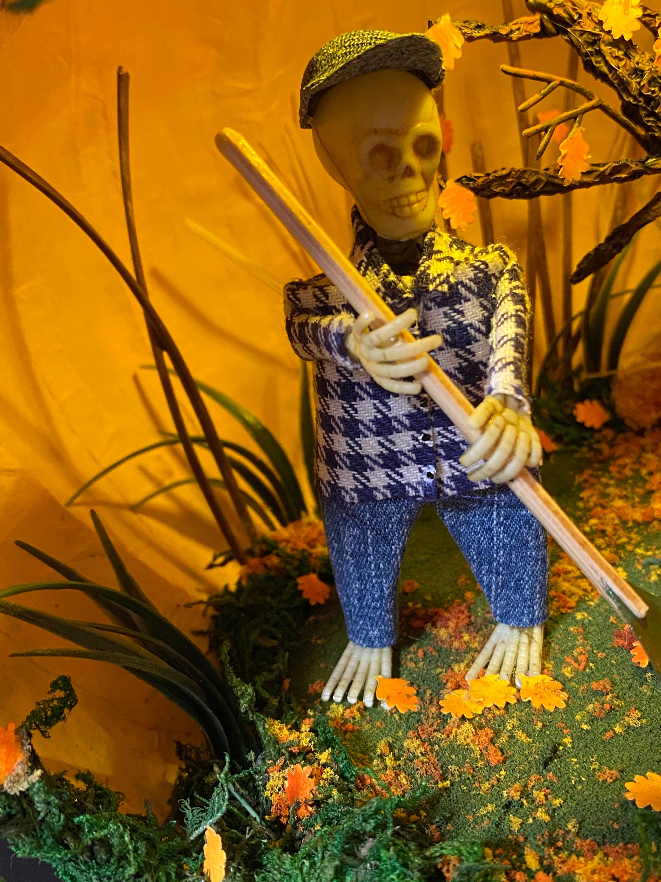 Papier-mâché Pumpkin Diorama With Skeleton Raking Leaves - Etsy
