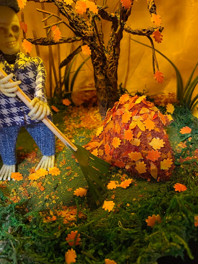 Papier-mâché Pumpkin Diorama With Skeleton Raking Leaves - Etsy