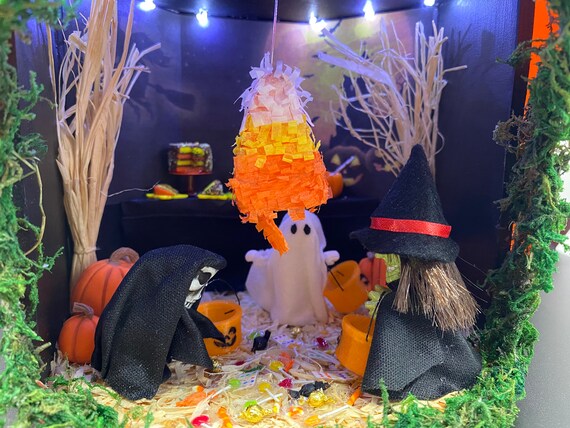 Homemade diorama of Halloween party with piñata | Etsy
