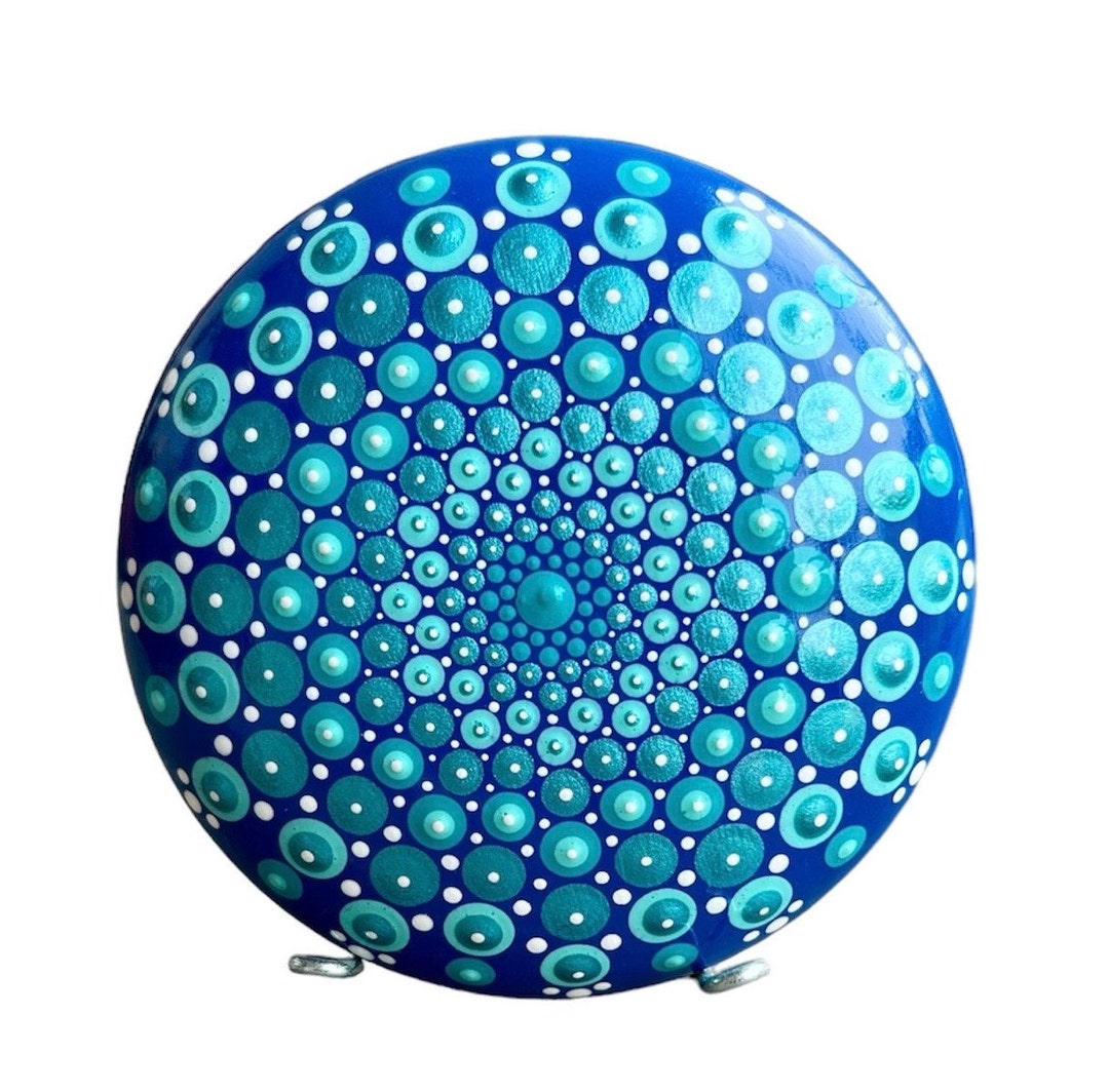 Hand Painted Mandala Stone: Bohemian Dot Art Decor - Etsy