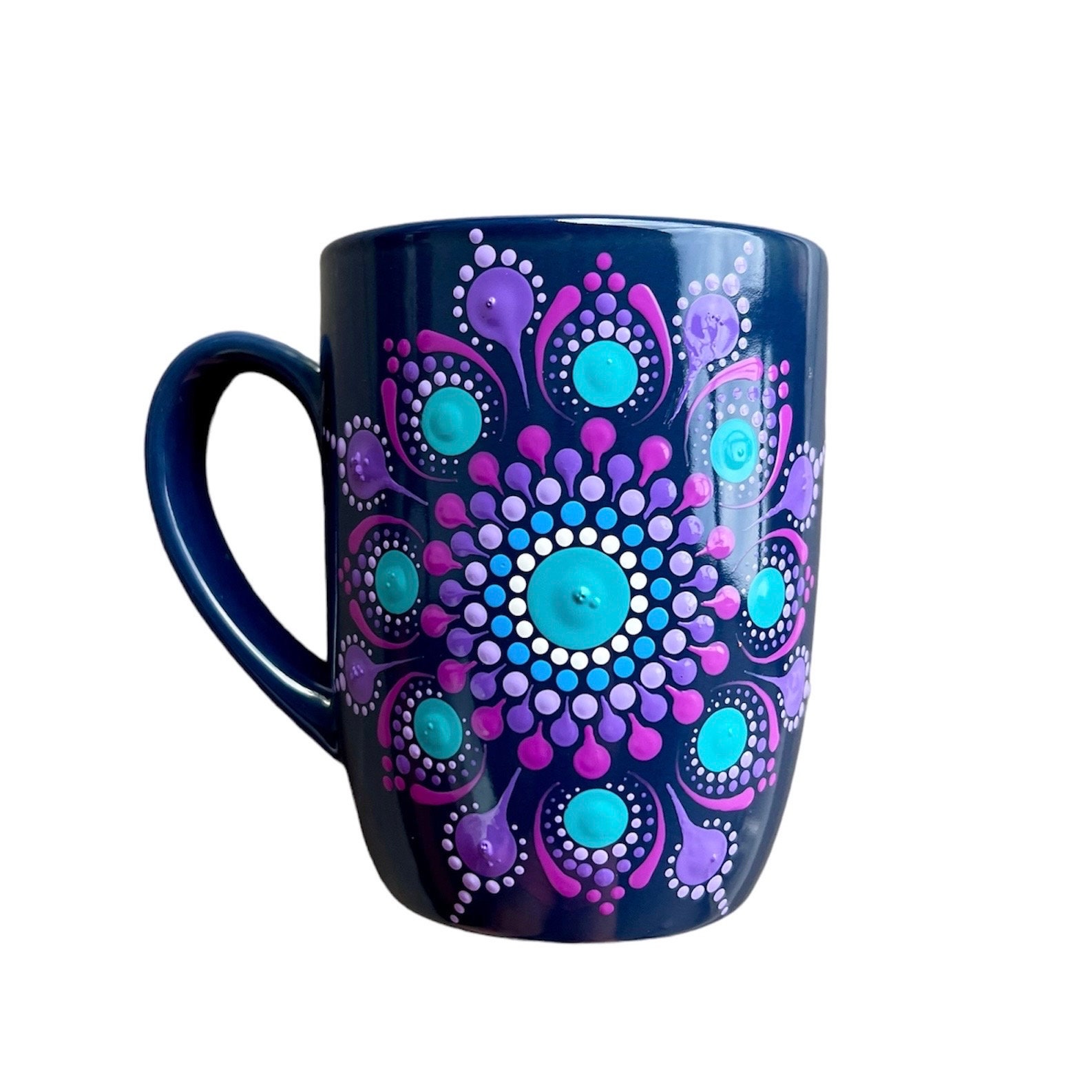 Hand Painted Mandala Mug, Hand Painted Dot Art, Dot Mandala, Teal ...