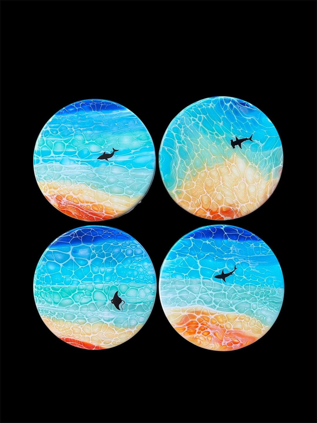 Sea Life Coaster, Beach Scene Coaster, Finished With Resin - Set of 4 ...
