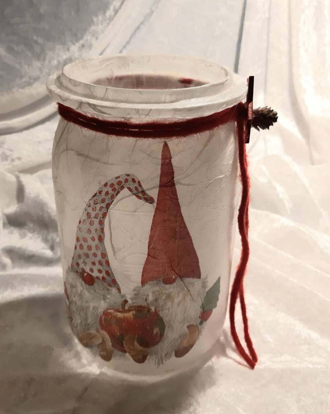 Windlichtglas Weihnachten Wichtel, Serviettentechnik Serviette mit ...