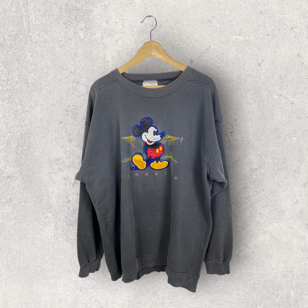 Disney Mickey Mouse 90s Vintage Grunge Trashed Pullover Sweatshirt ...