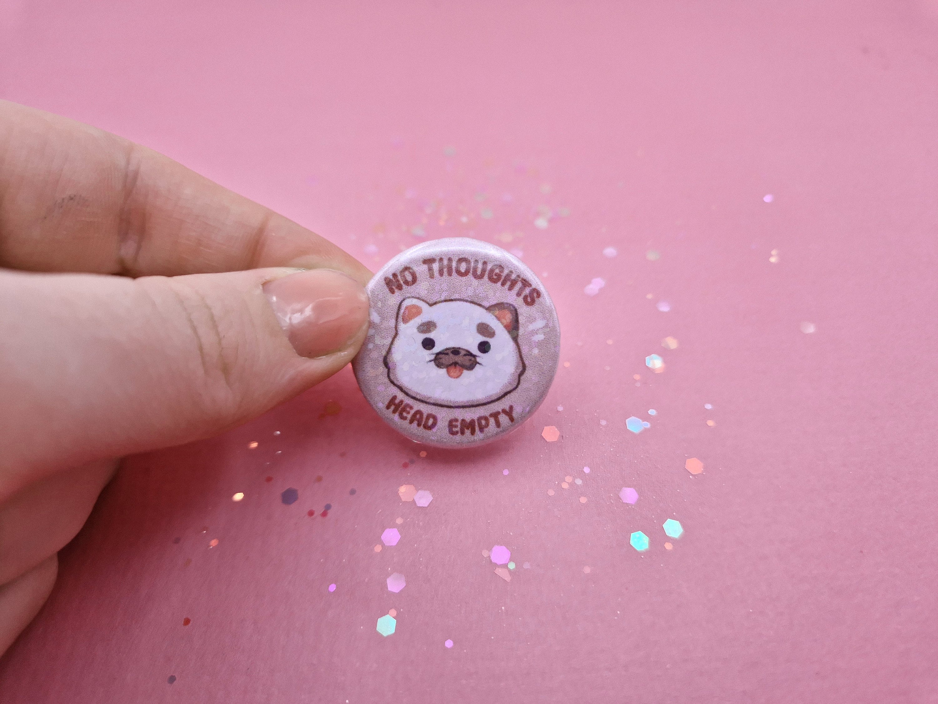 Holographic No Thoughts Head Empty Meme Cat Button - Etsy