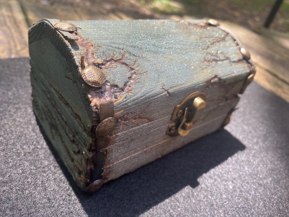Fractal Wood Burned Treasure Chest Jewelry Box blue Slate - Etsy