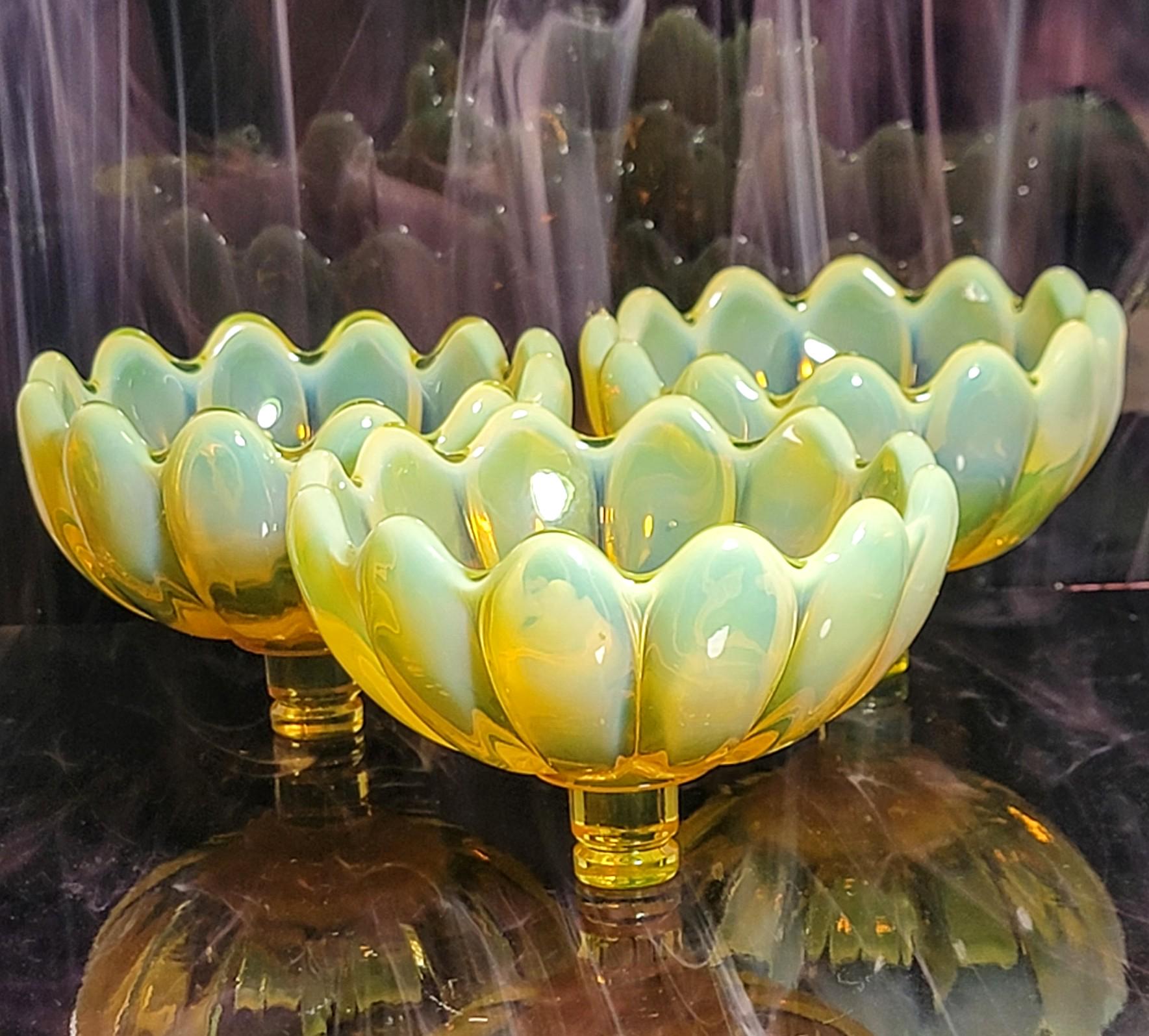 Vintage Fostoria Vintage Vaseline Iranium Yellow Opalescent Table ...