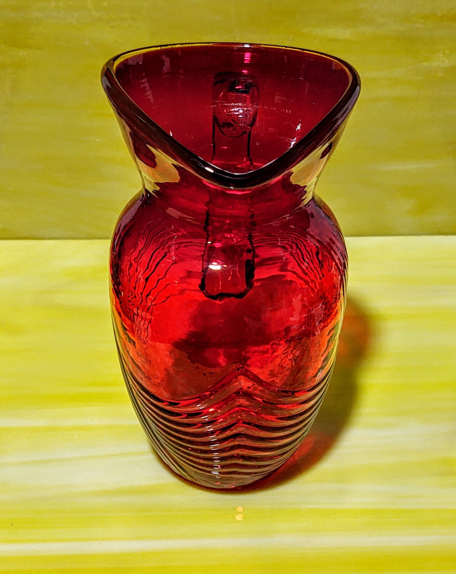 Vintage Pilgrim Glass Heavy Ruby Red Amberina Pitcher Creamer Applied ...
