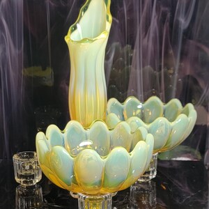 Vintage Fostoria Vintage Vaseline Iranium Yellow Opalescent Table ...